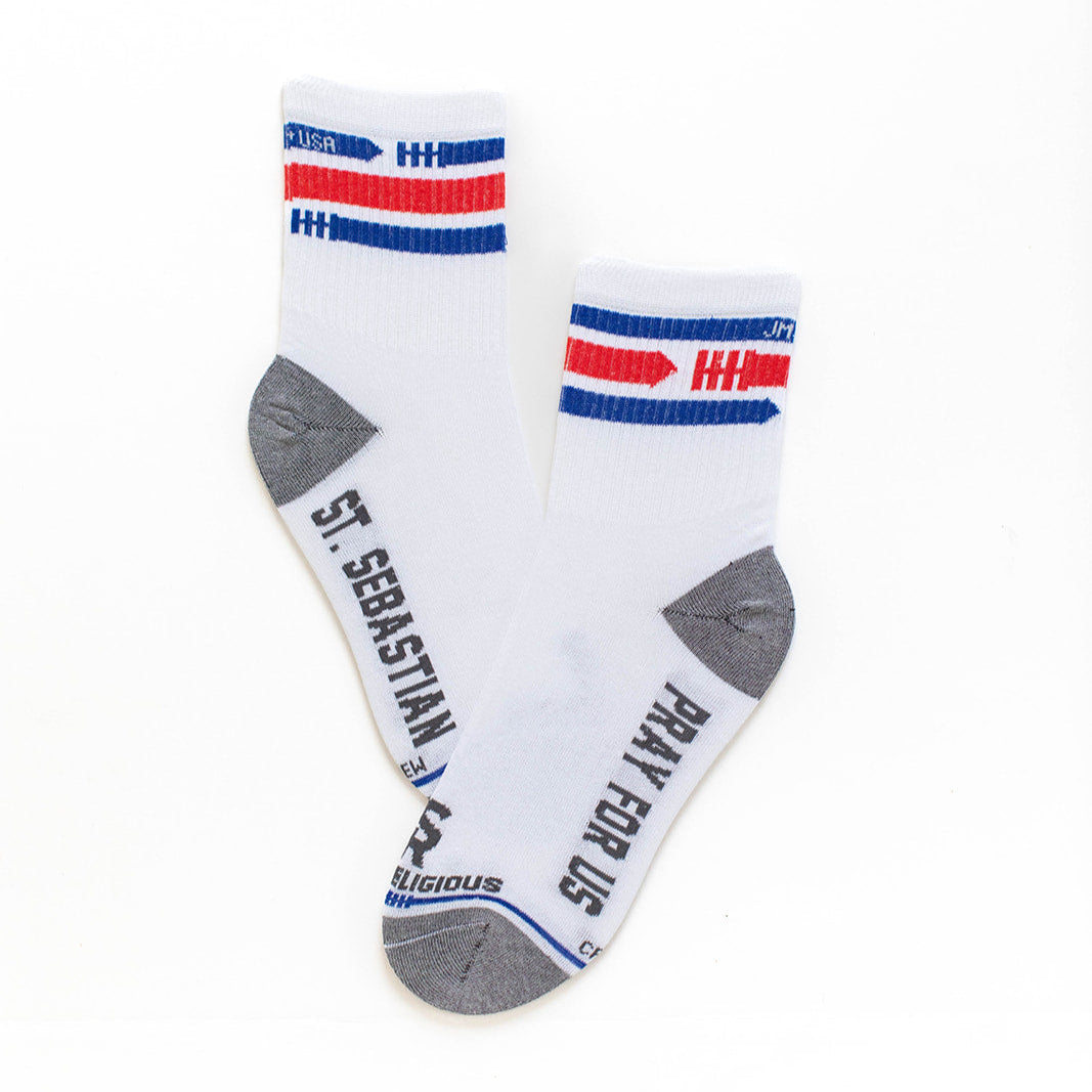 St. Sebastian - Patron of Athletes Adult Crew Socks | Sock Religious ...